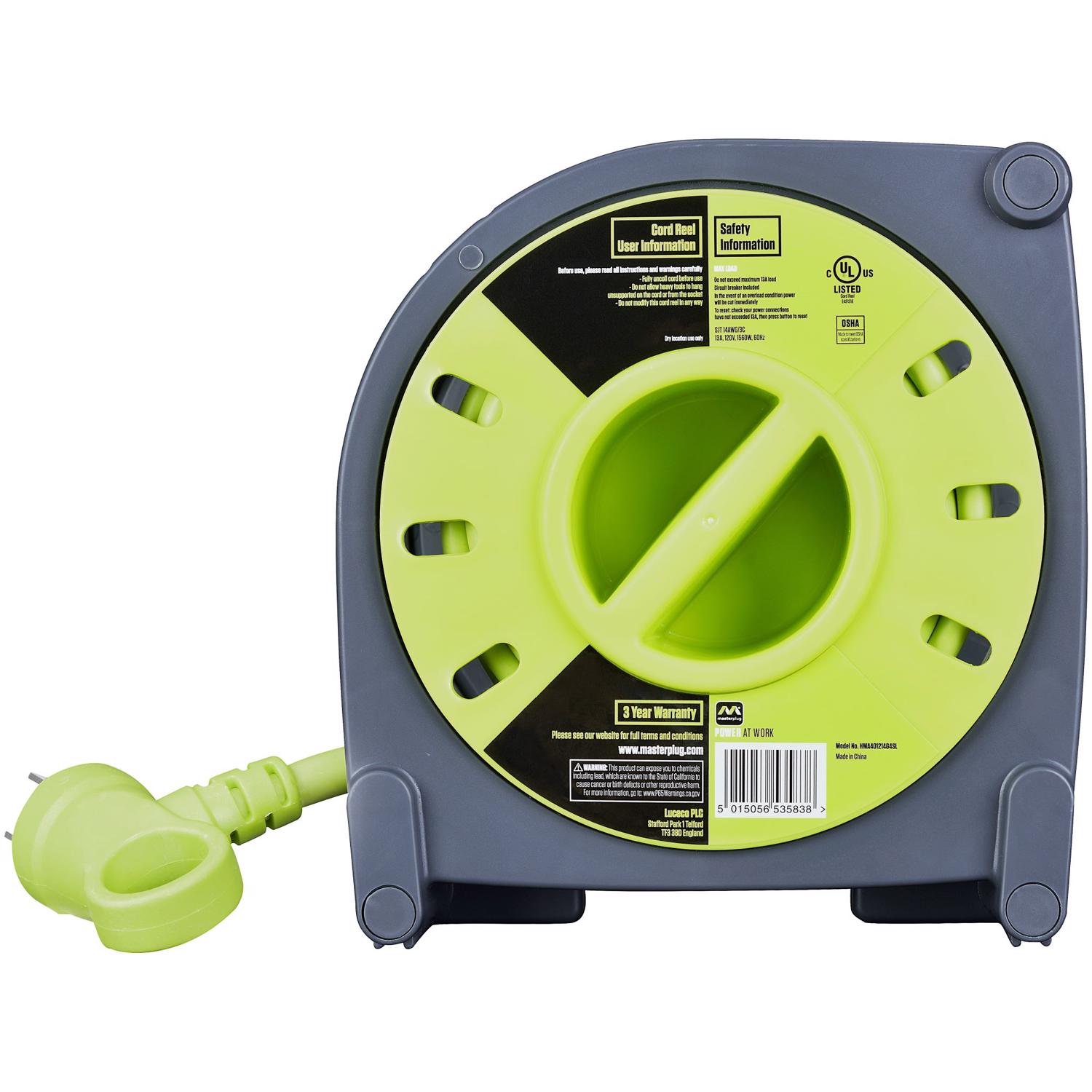 Masterplug 40 Ft. L Pvc Cord Reel With 4 Outlets And Thermal Breaker ...